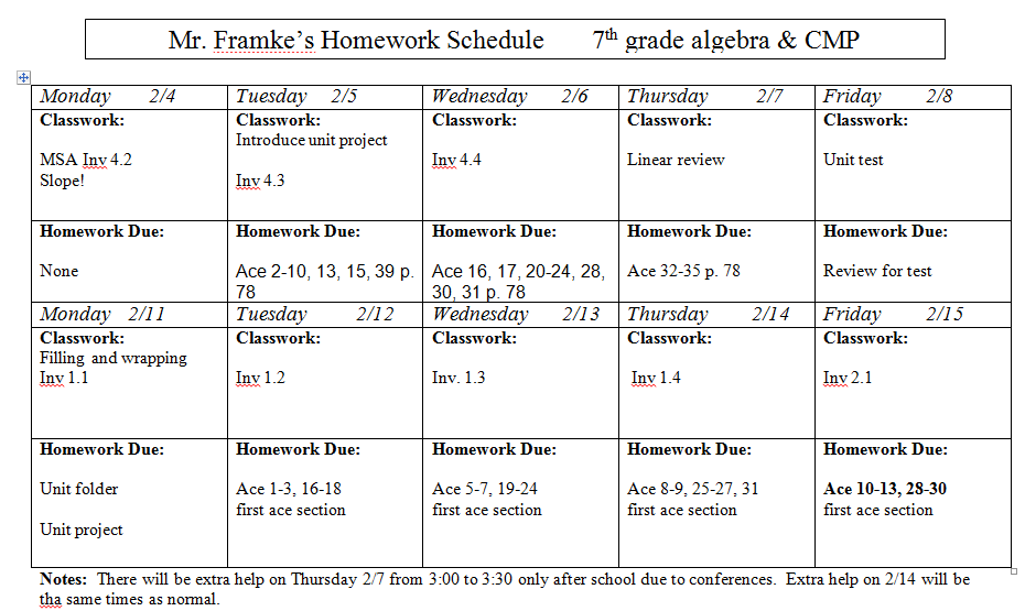 Slavens 7th grade math: Past homework assignment sheets