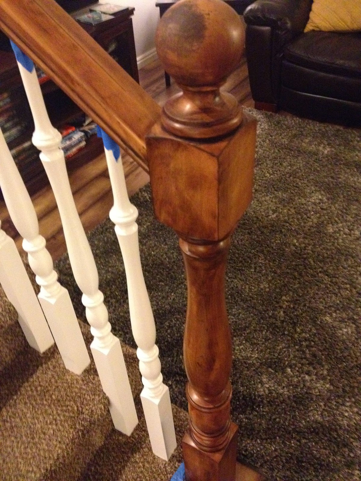 two points for honesty: refinishing oak stair railings!