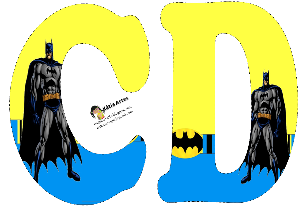 Alfabeto de Batman en fondo amarillo y azul. - Oh my Alfabetos!