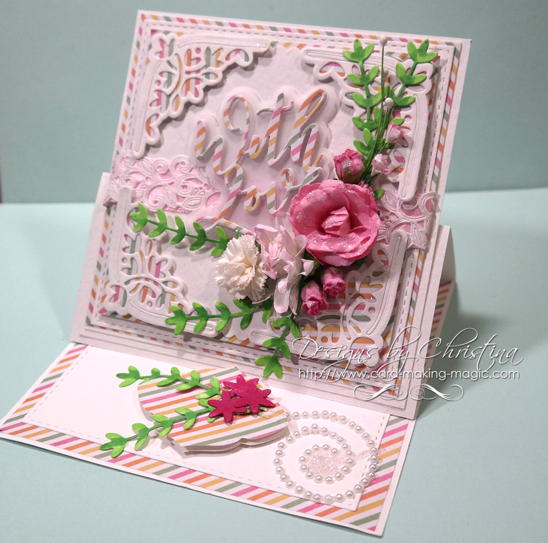 Flowers, Ribbons and Pearls: Floral Easel card & Box
