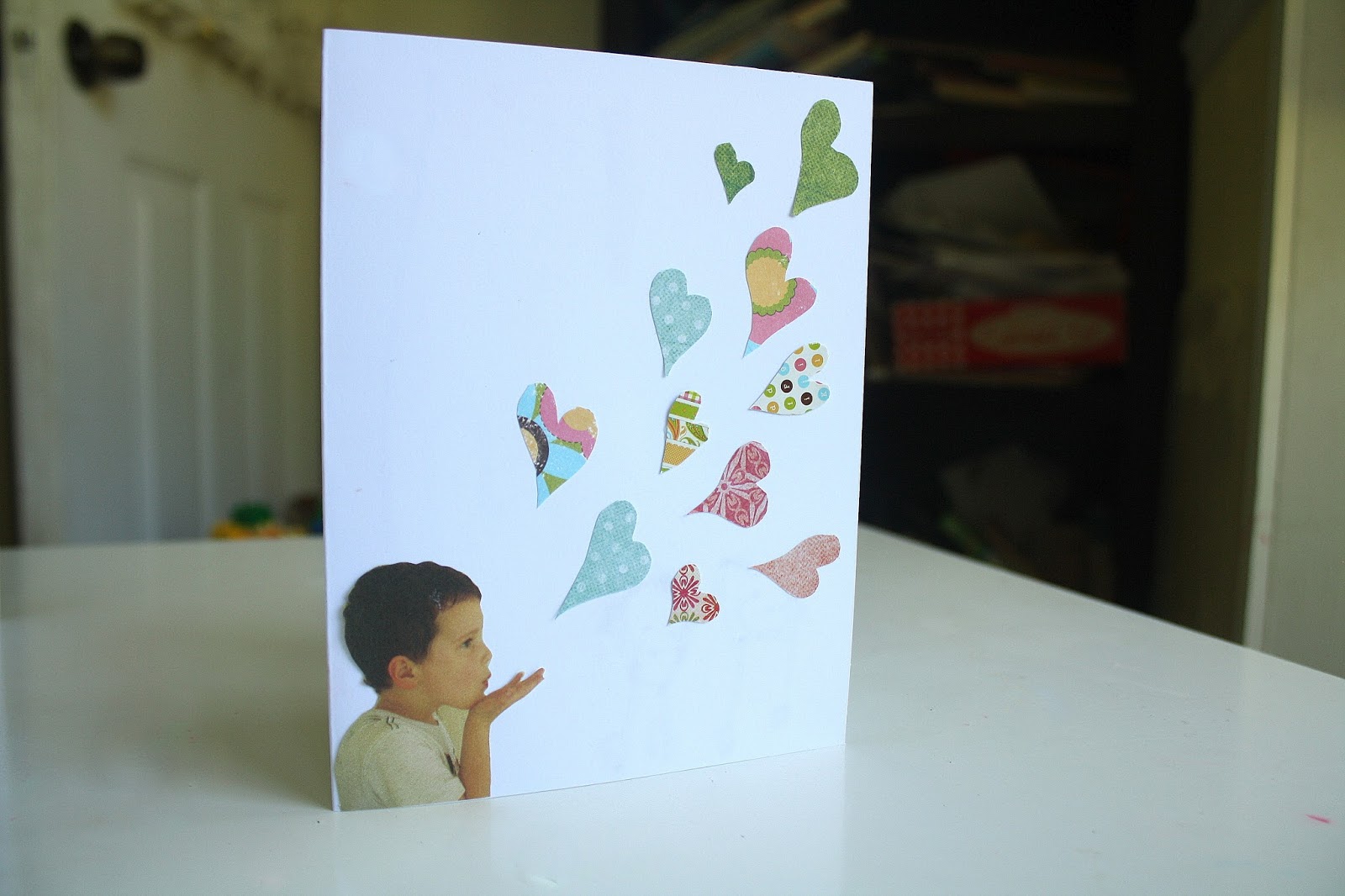 Having Fun at Home: Mother's Day Card: Floating Hearts and Kisses