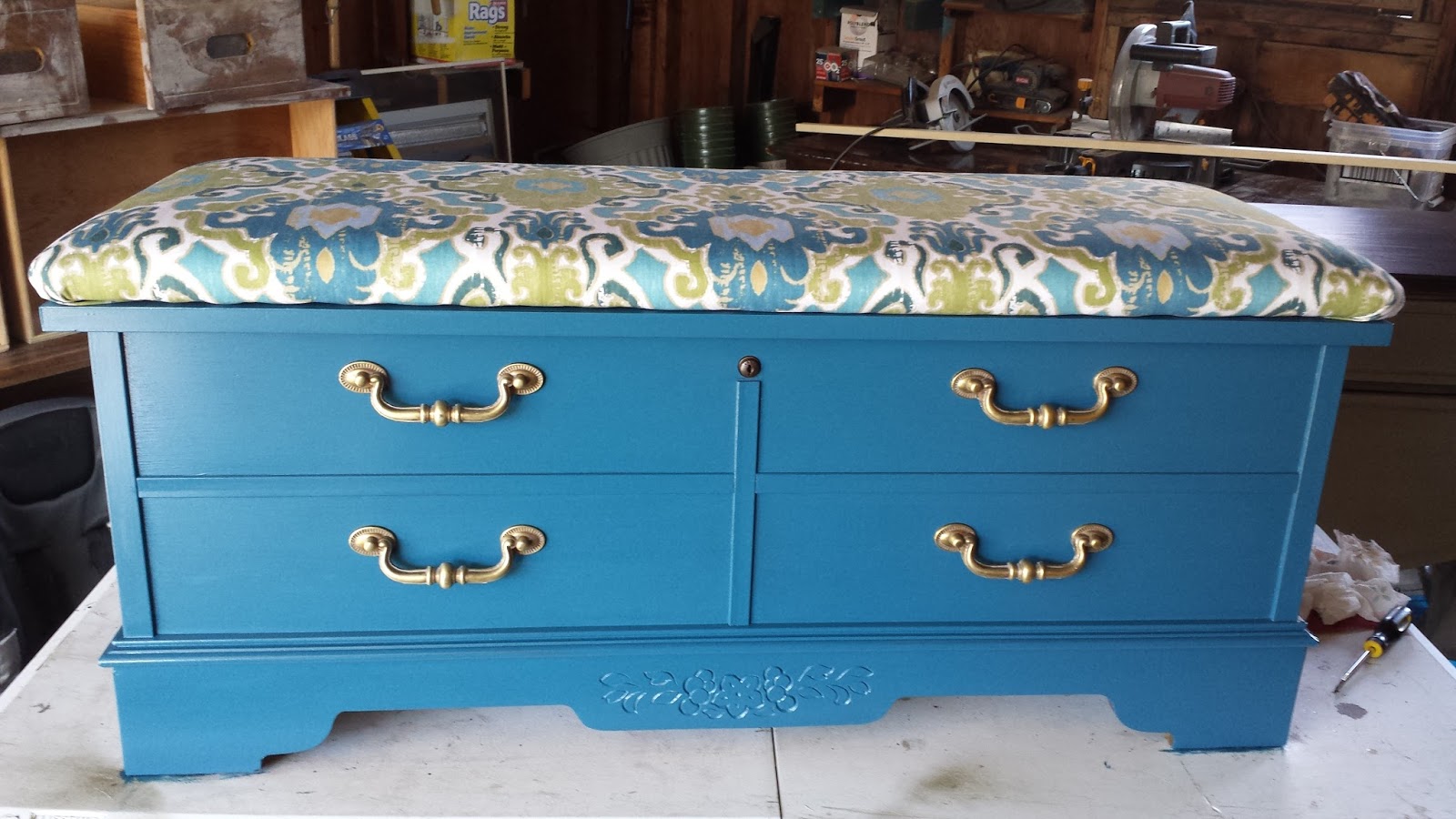 Lilly's Home Designs: Beautiful Behr's Bermudan Blue Cedar Chest