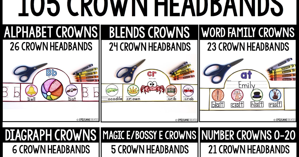 Emily Jane Creates: CROWN HEADBANDS-Alphabet, Blends, Digraphs, Magic e ...