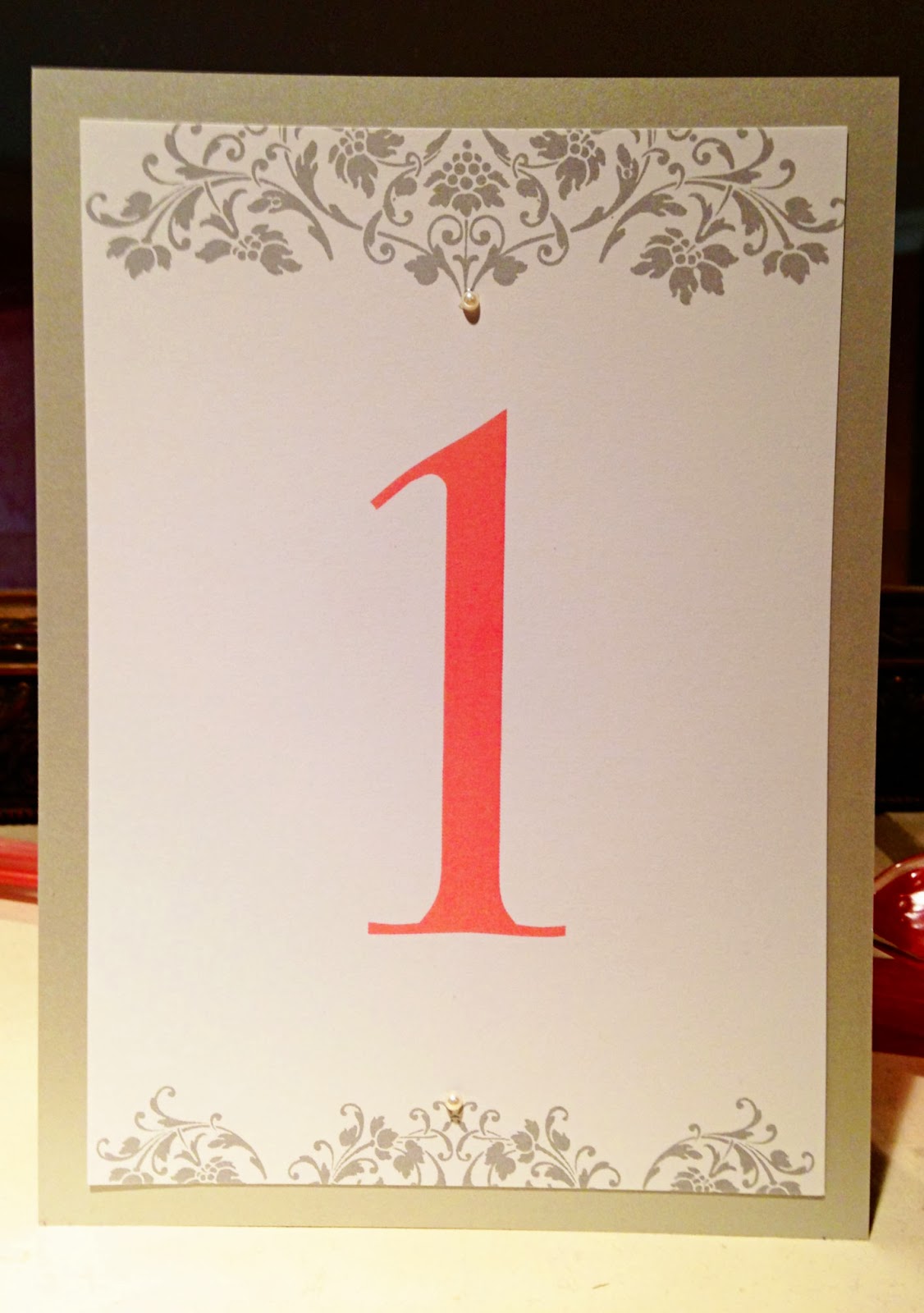 2 Hearts B 1 Designs: {Wedding Details} Coral & Gray Table Numbers