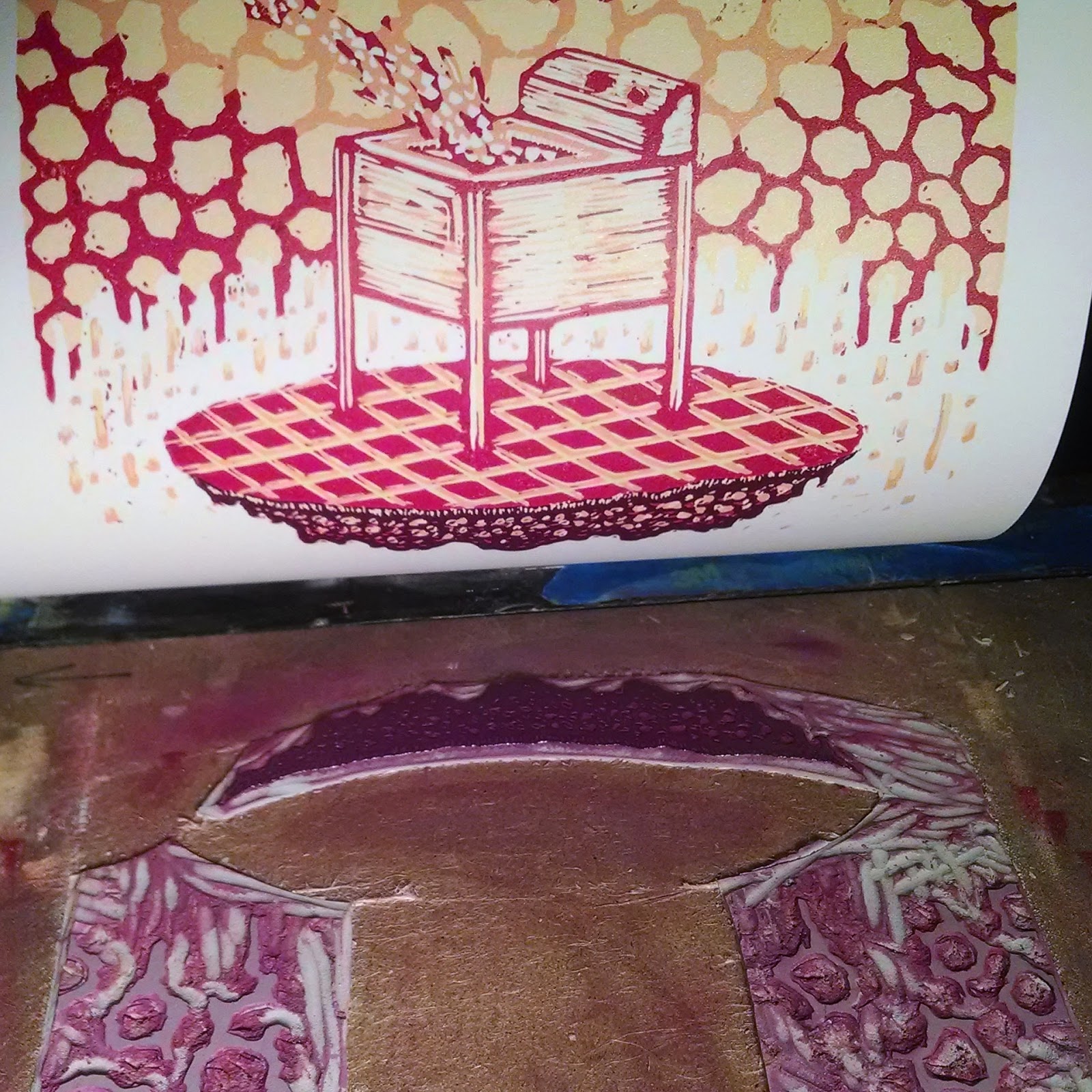 JESSE SHAW: "frycook" color reduction linocut print