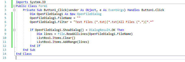 How to read a text file in Listbox opened with OpenFileDialog - Visual ...