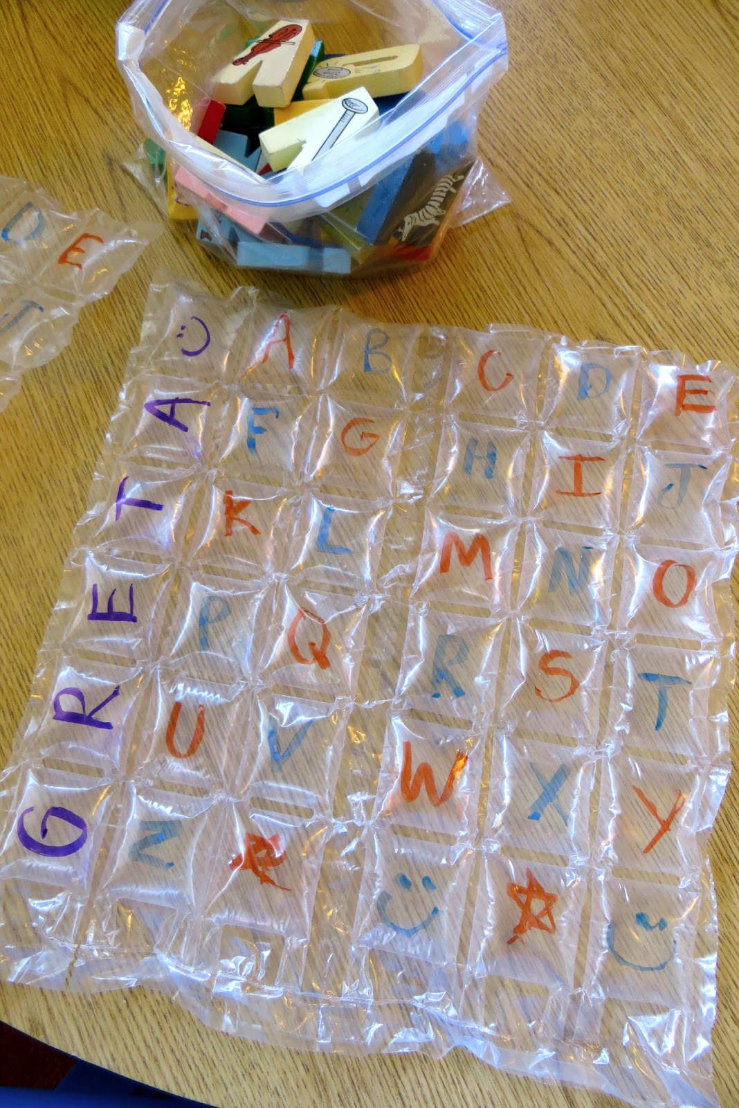 Ms. Sara's Preschool Blog: Learning Station - ABC Bubble Wrap
