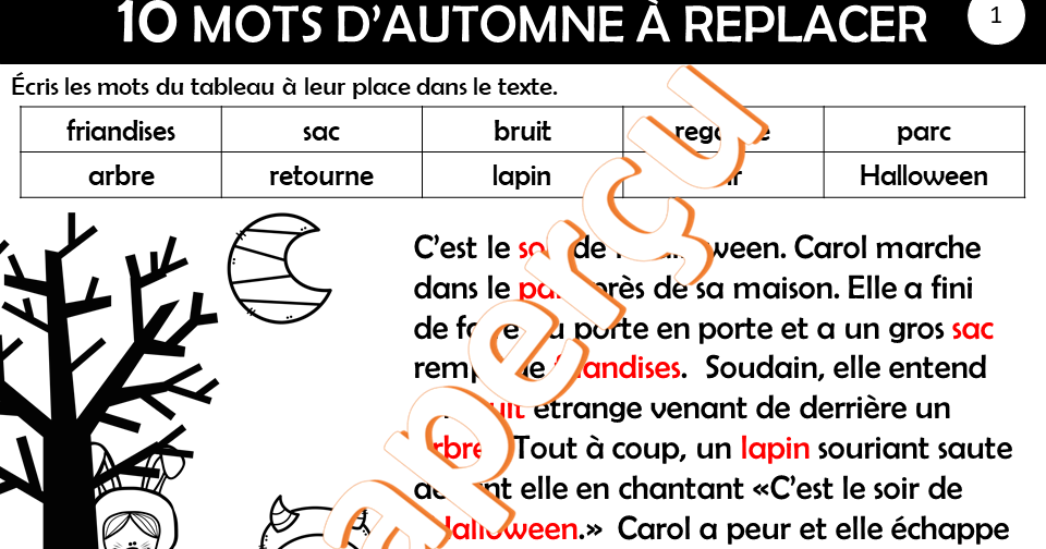 la classe de caro.: TEXTES À TROUS: Thème: l’Halloween Série 1