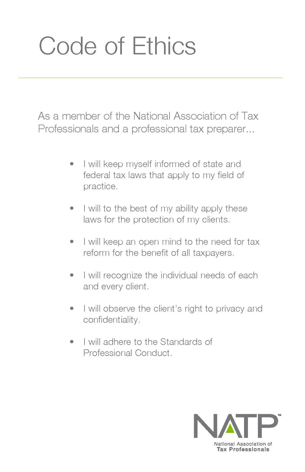 Massachusetts / Rhode Island NATP Chapter: NATP Code of Ethics