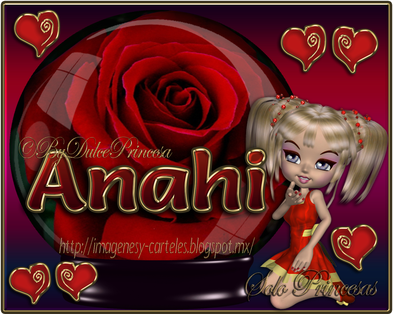 Solo Princesas: TU NOMBRE en un bello diseño ROSA ROJA ESFERA