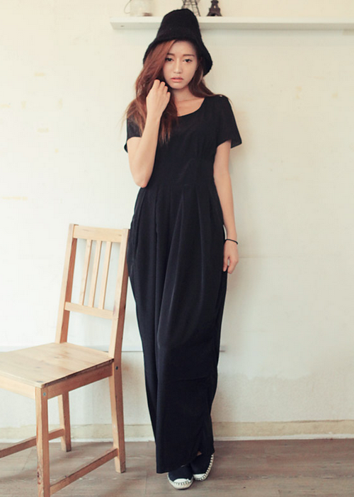 [Stylenanda] Short Sleeved Black Maxi Dress | KSTYLICK - Latest Korean ...