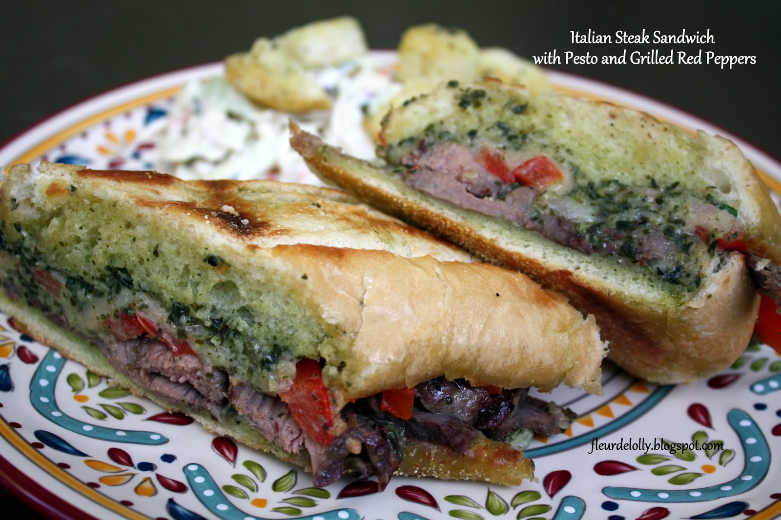 Fleur de Lolly: Italian Steak Sandwich with Pesto and Grilled Red Peppers