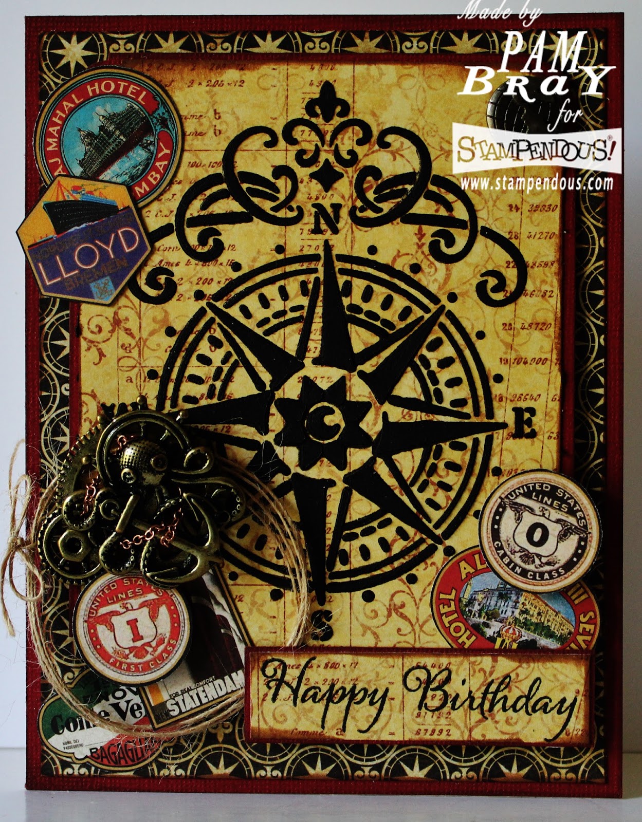 Pam Bray Designs: A Girl with Flair: Compass Birthday Card with Stampendous