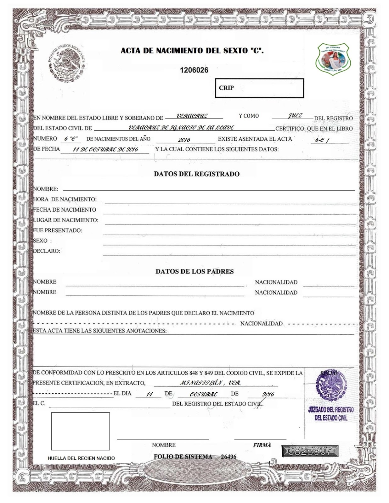 Formato De Acta De Nacimiento Para Llenar En Word Anuncio De Nacimiento 1e3