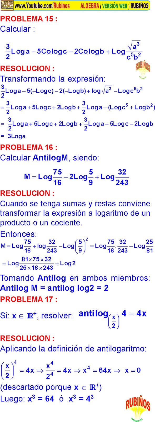 LOGARITMOS EJERCICIOS RESUELTOS PDF