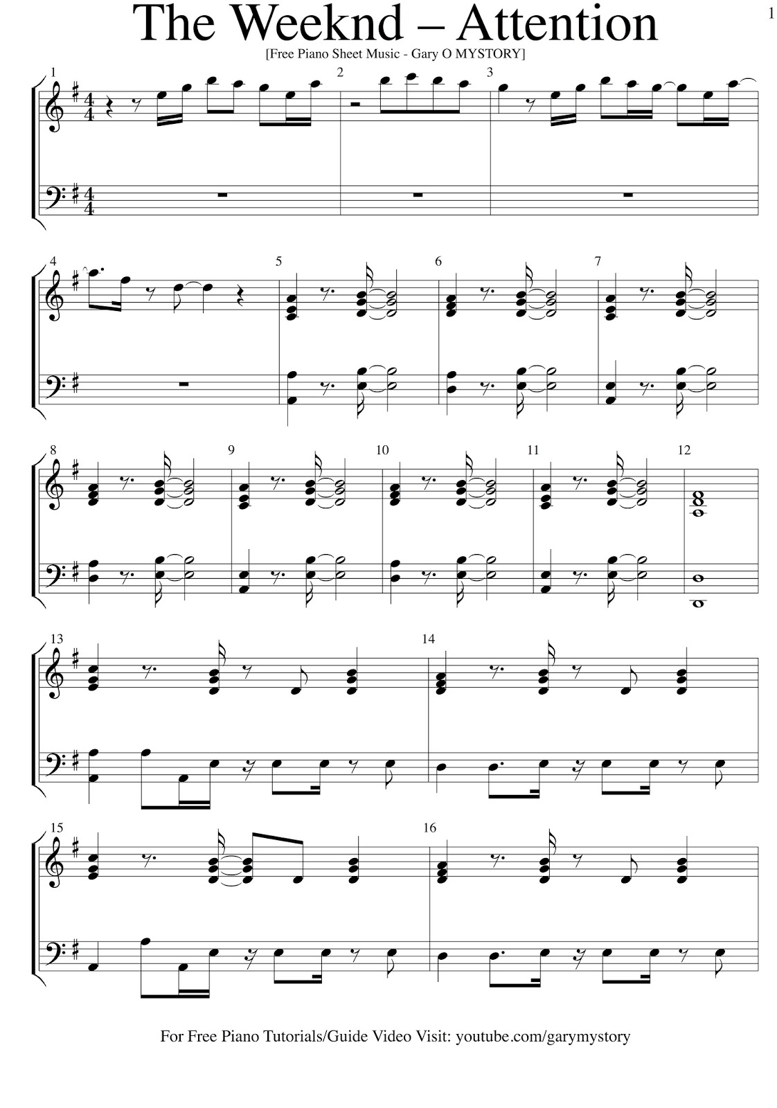 The Weeknd – Attention FREE PIANO SHEET MUSIC (Easy Piano Tutorial ...