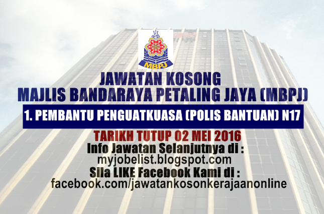 Jawatan Kosong di Majlis Bandaraya Petaling Jaya (MBPJ) - 02 Mei 2016