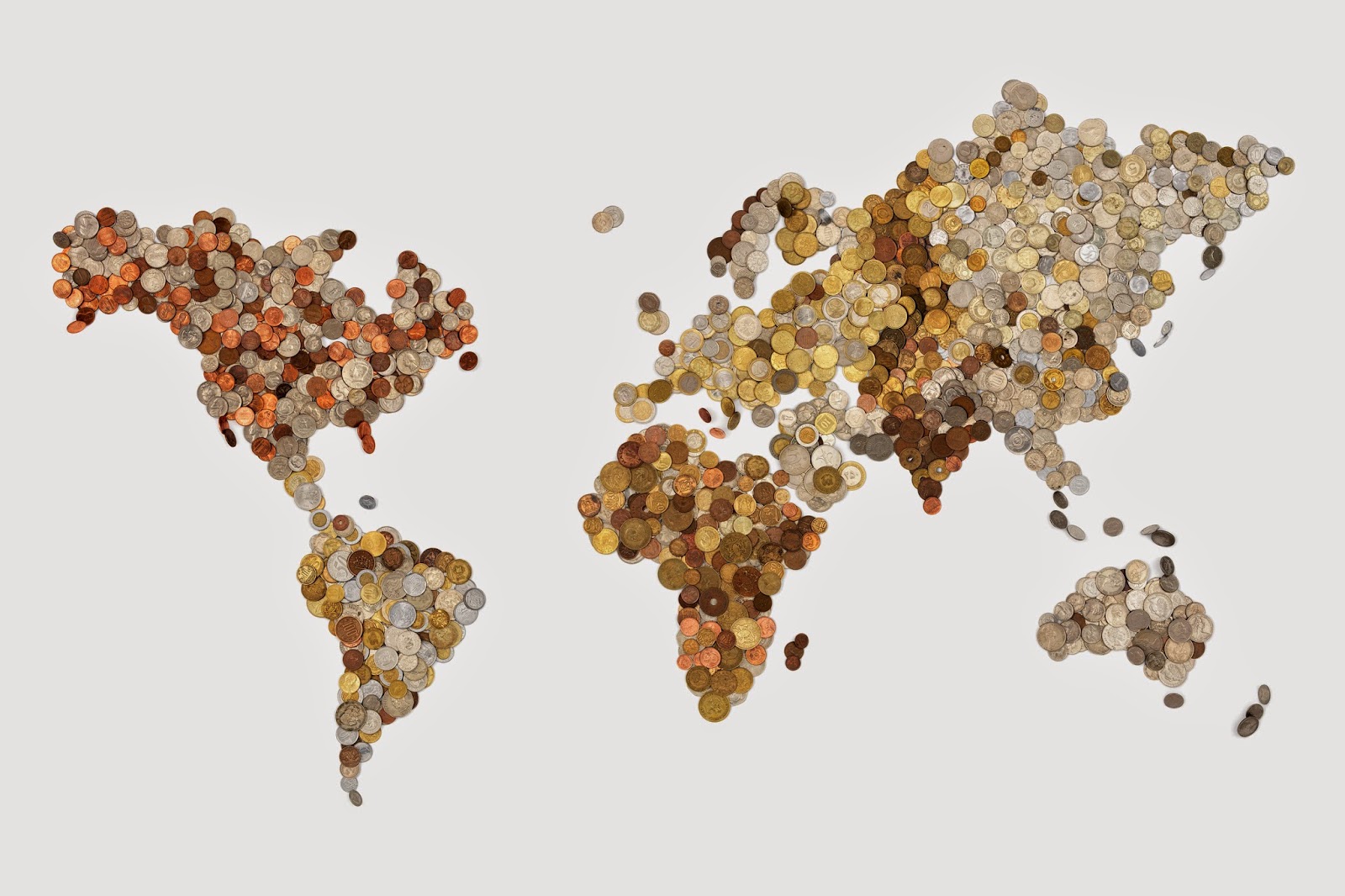 Meridianos: Mapa del mundo hecho con monedas