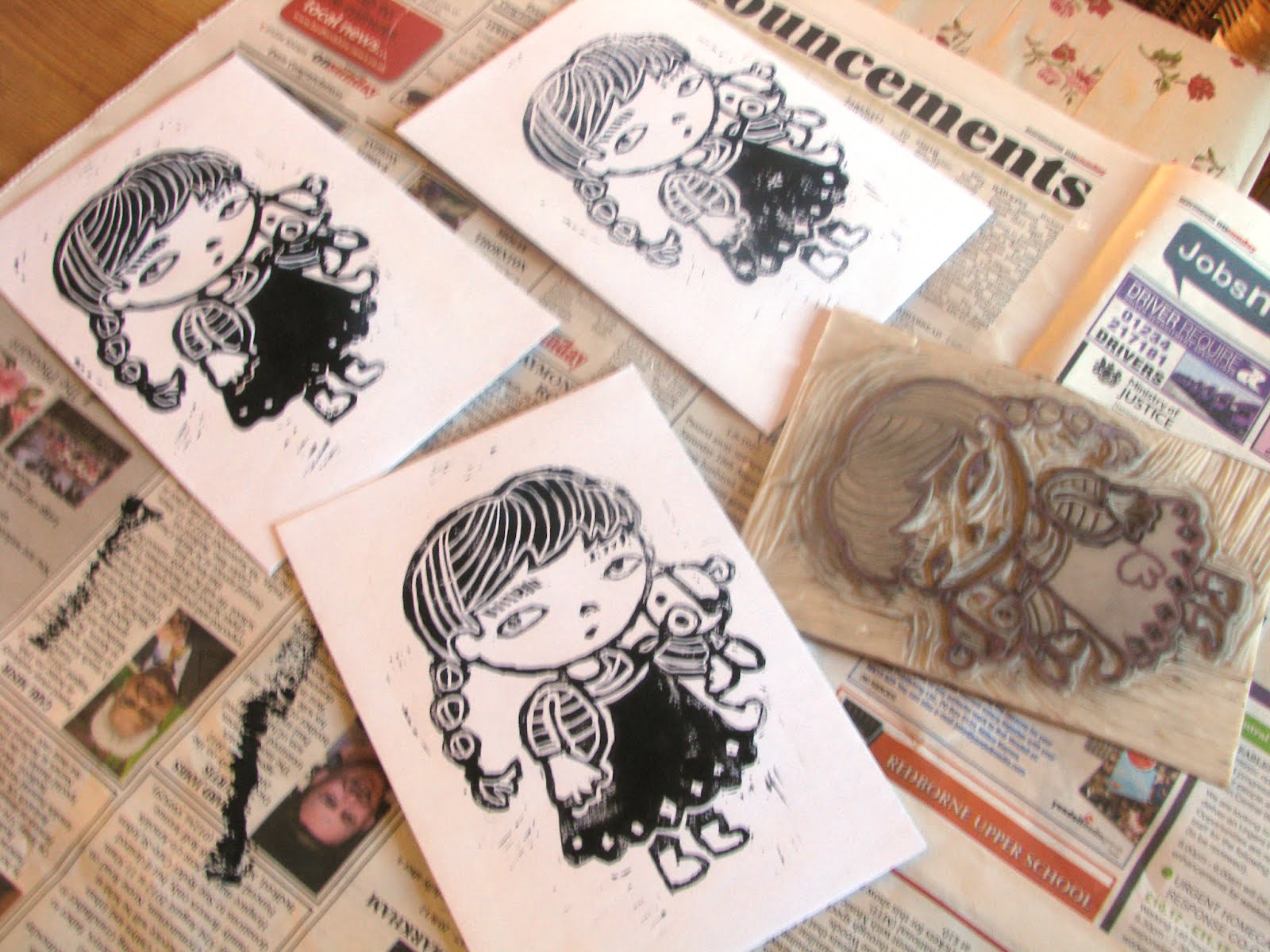 Marisa Straccia: Linoleum cut #2: Little girl