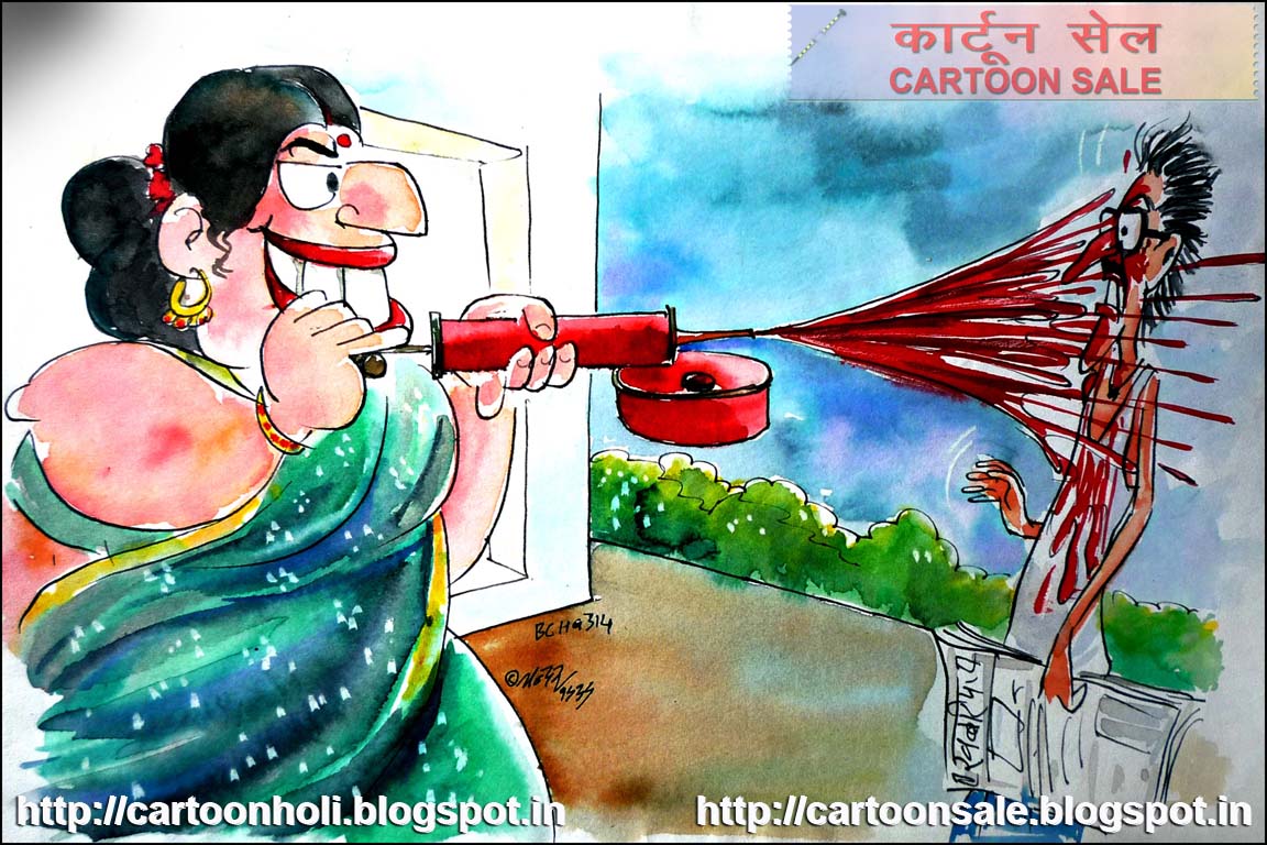 Cartoon Holi कार्टून होली-Mast Indian Holi Cartoons by Cartoonist Chander