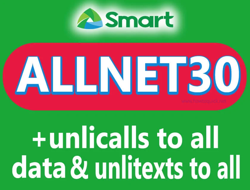 Smart ALLNET 30 - Unli All Net Calls and Texts to all networks + Data
