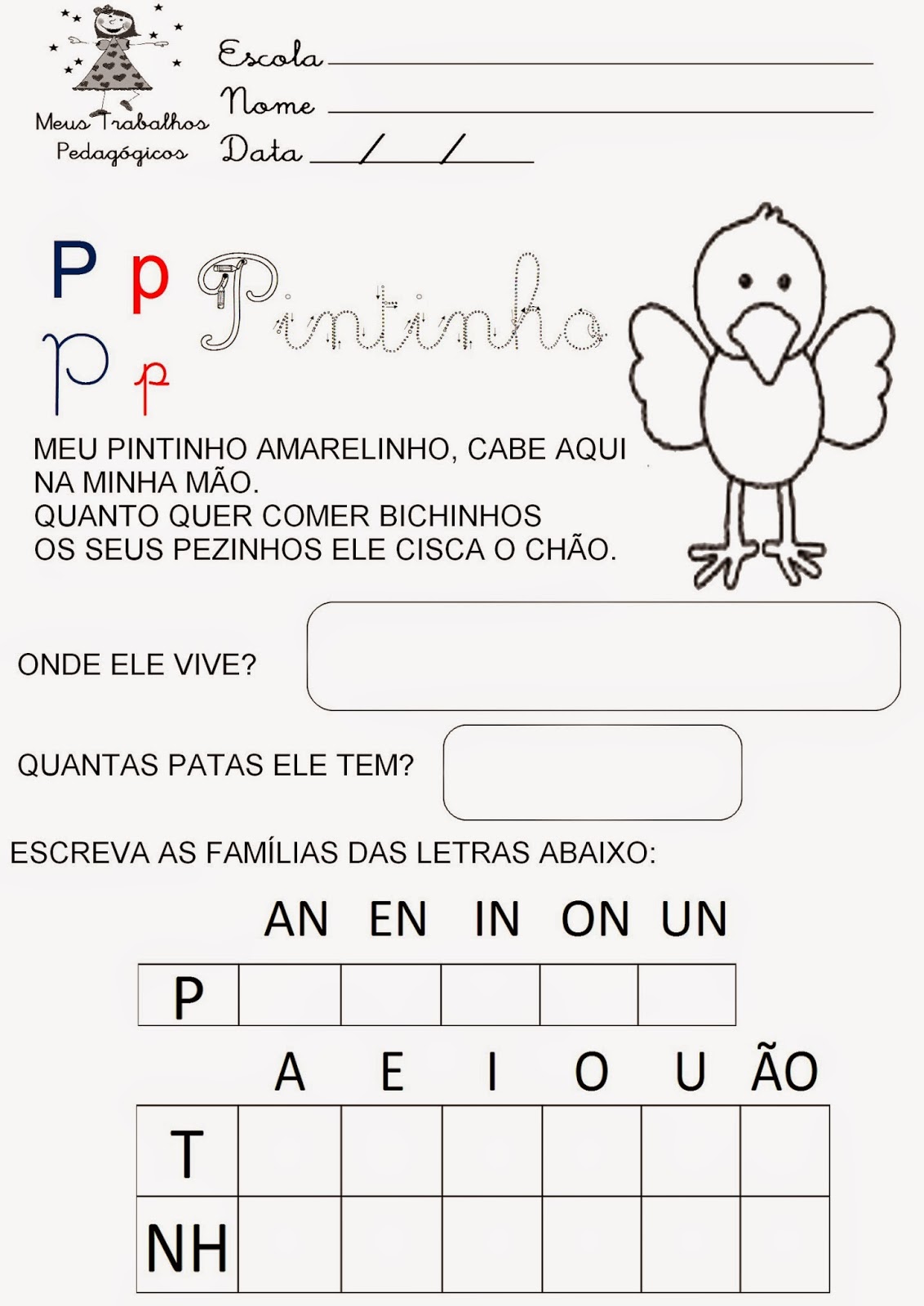 Meus Trabalhos Pedagógicos ®: Atividades de leitura e escrita - Letra P