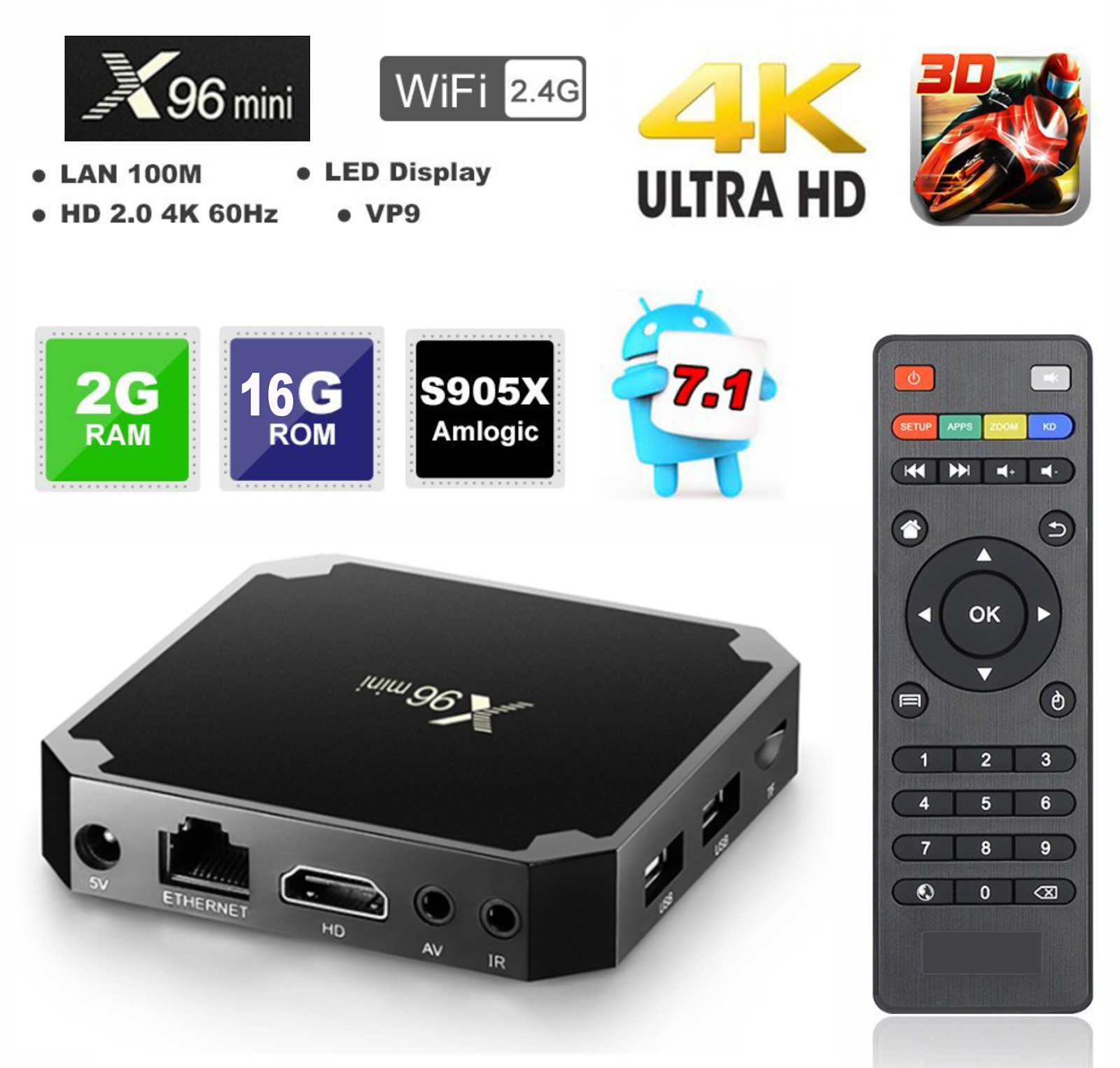 Android 7.1 X96 Mini Amlogic S905W 2GB 16GB KODI KD TV BOX 4K IPTV ...