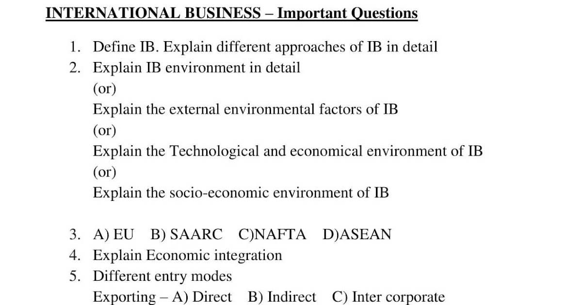 Students Kingdom: International Business Important Questions