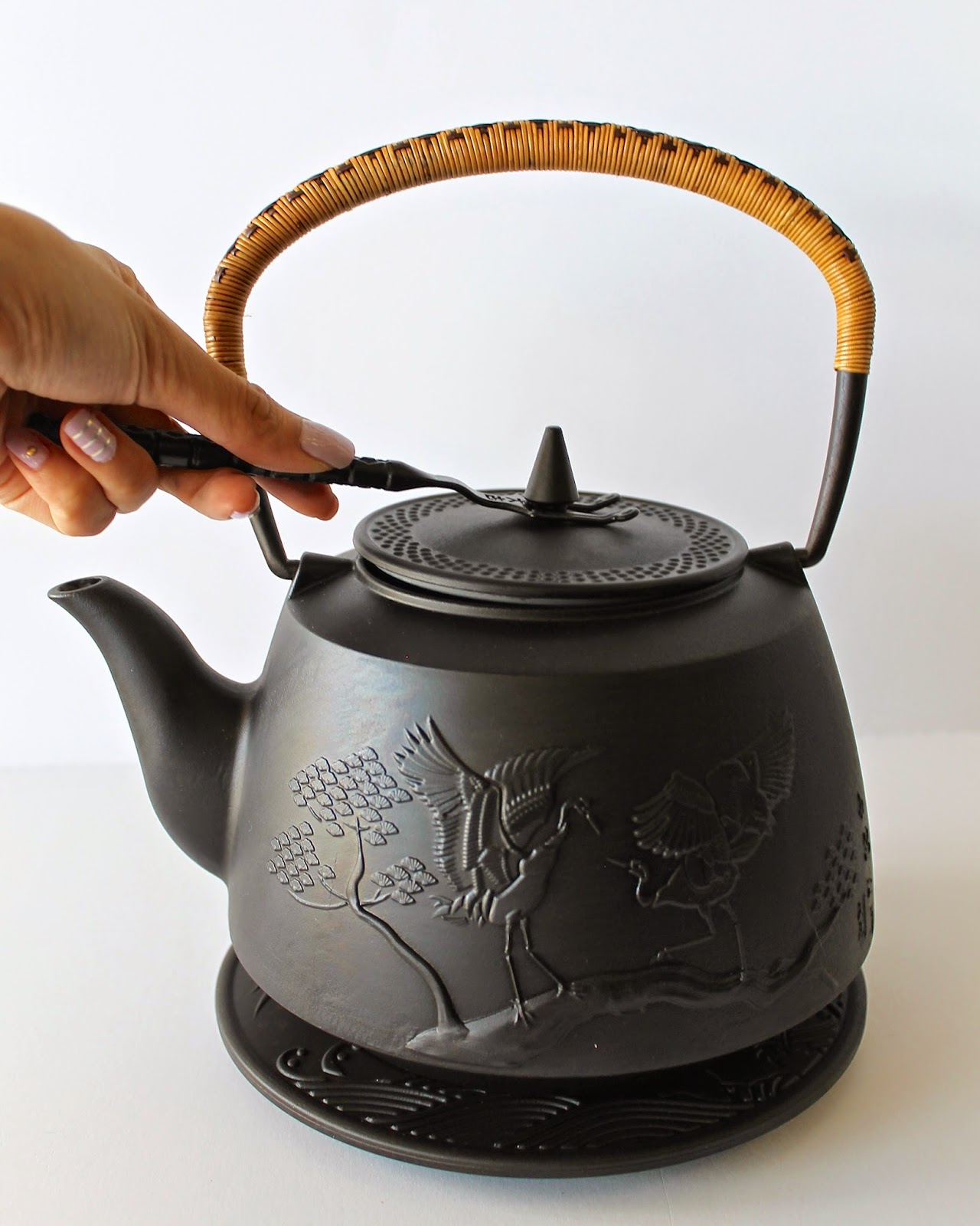 Handol Tearoom: Cranes and Pine Trees - Cast Iron Teapot from 'TAKU'.