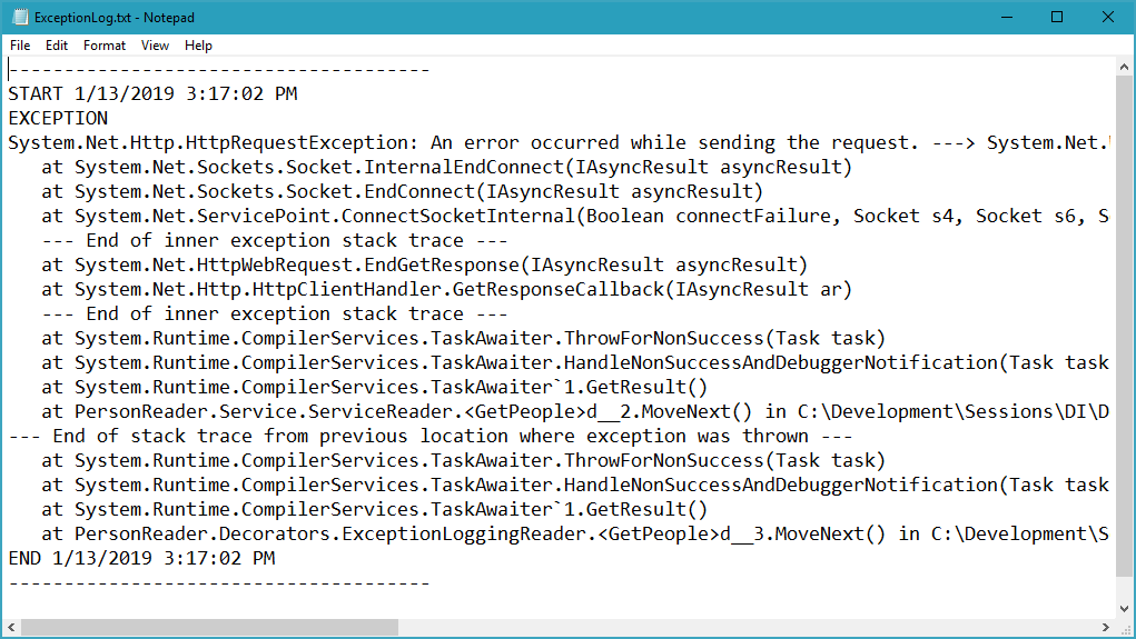 Jeremy Bytes: More DI: Adding Exception Logging with the Decorator Pattern Jeremy Bytes: More DI: Adding Exception Logging with the Decorator Pattern