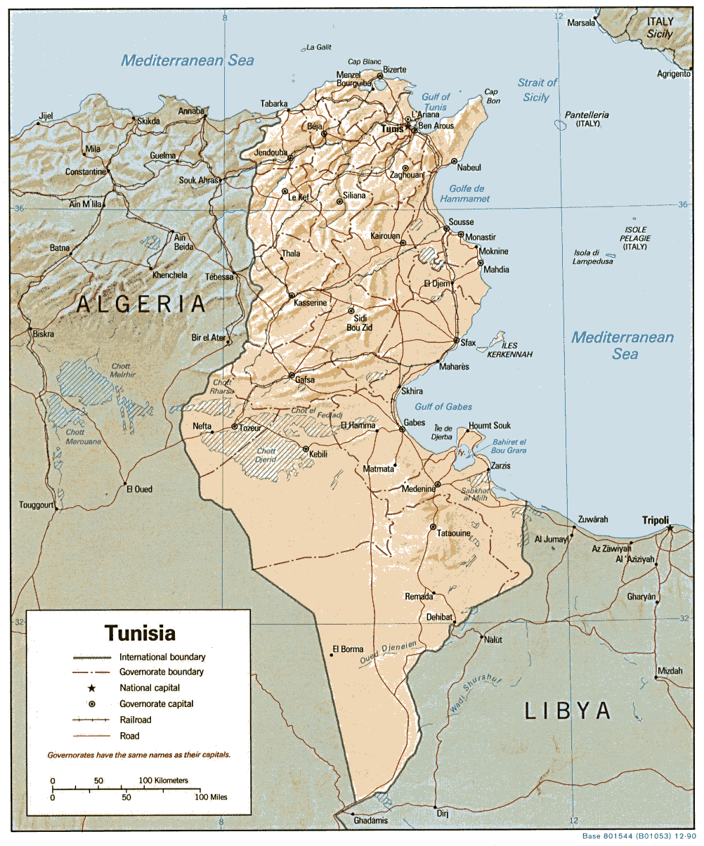 Tunizi - Hartat gjeografike në Tunizi - Shqipëria Express