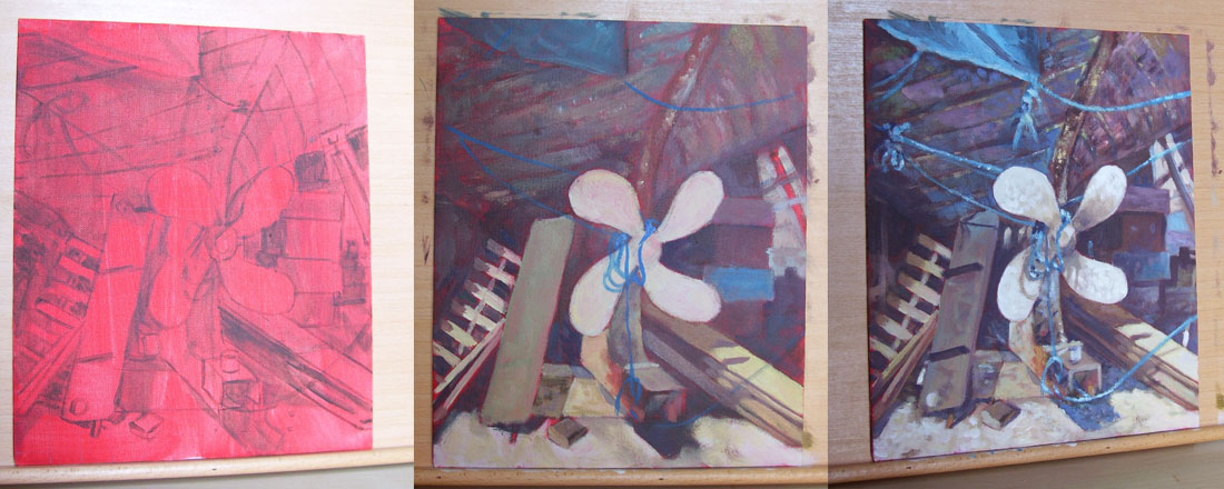 Martin Davey Illustration and Fine Art: old propeller acrylic painting WIP