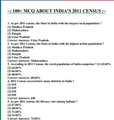 Census 2011 Questions & Answers PDF - VISION