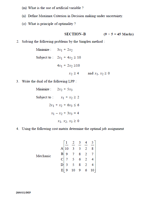 University of Calcutta BCA OPERATION RESEARCH 2010 Question Paper ...