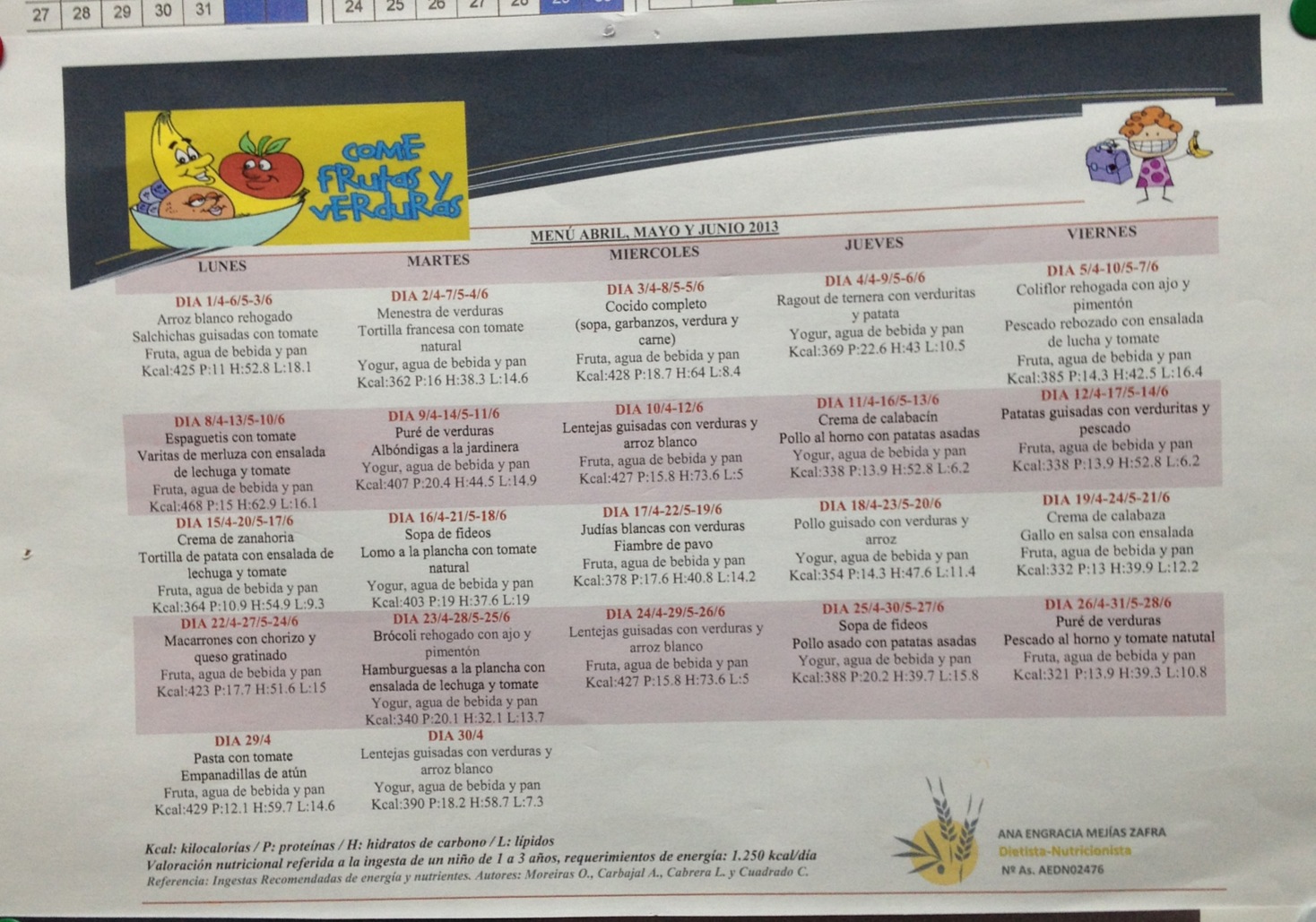 AMPA La Guinda: MENÚ NIÑOS Y MENÚ / MERIENDAS BEBÉS DE ABRIL, MAYO Y JUNIO