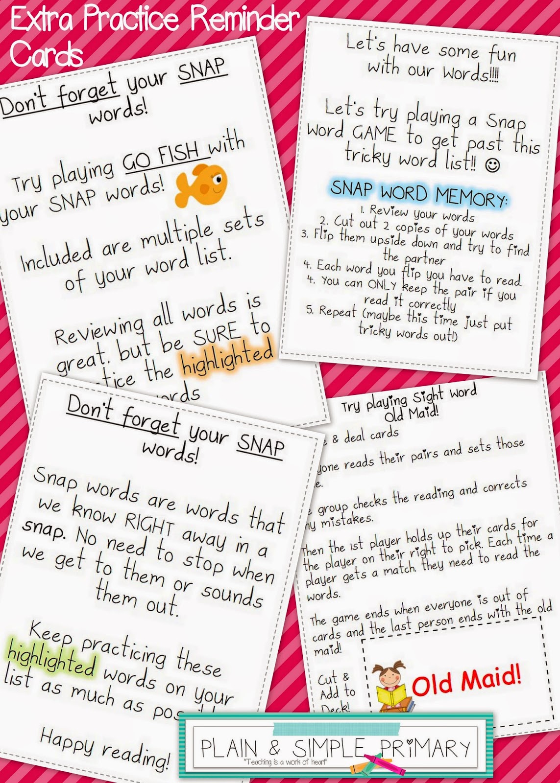 Plain and Simple Primary: SNAP Words! High Frequency Homework Pack