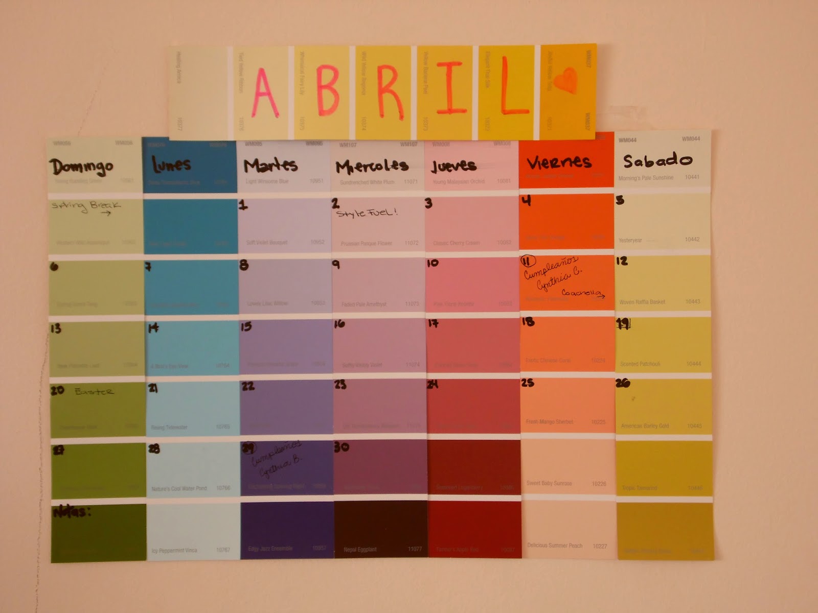 Style Fuel: Calendario con paletas de colores