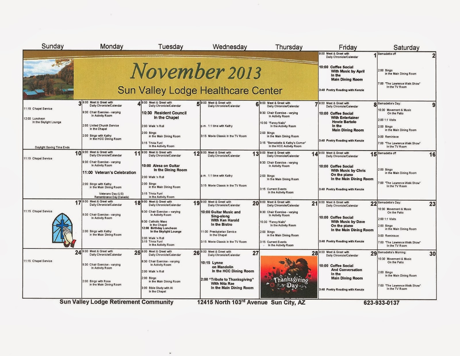 Retirement & Life Care Journal: November 2013 HCC Activity Calendar