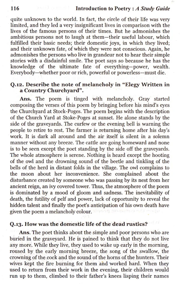 Short Questions with Answers (Elegy written in a country churchyard ...