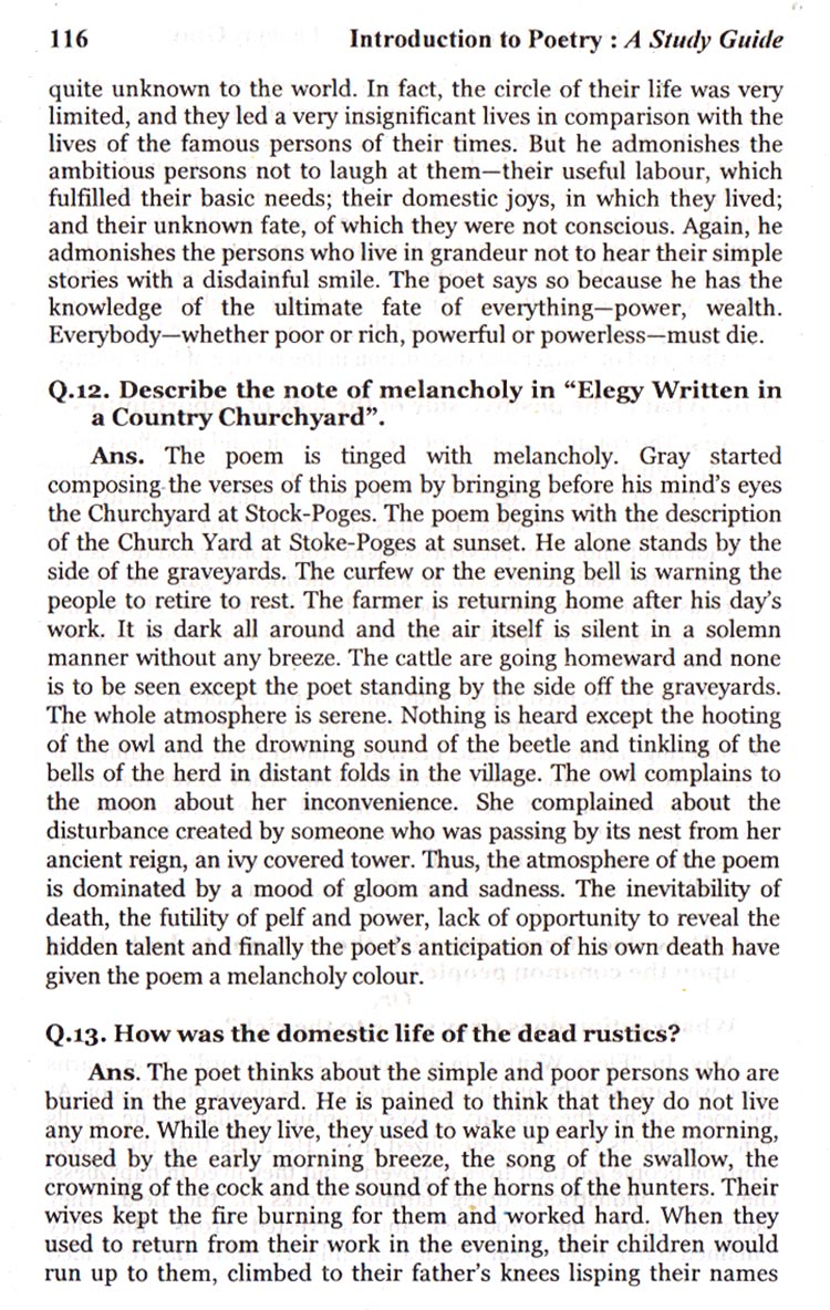 Short Questions with Answers (Elegy written in a country churchyard ...