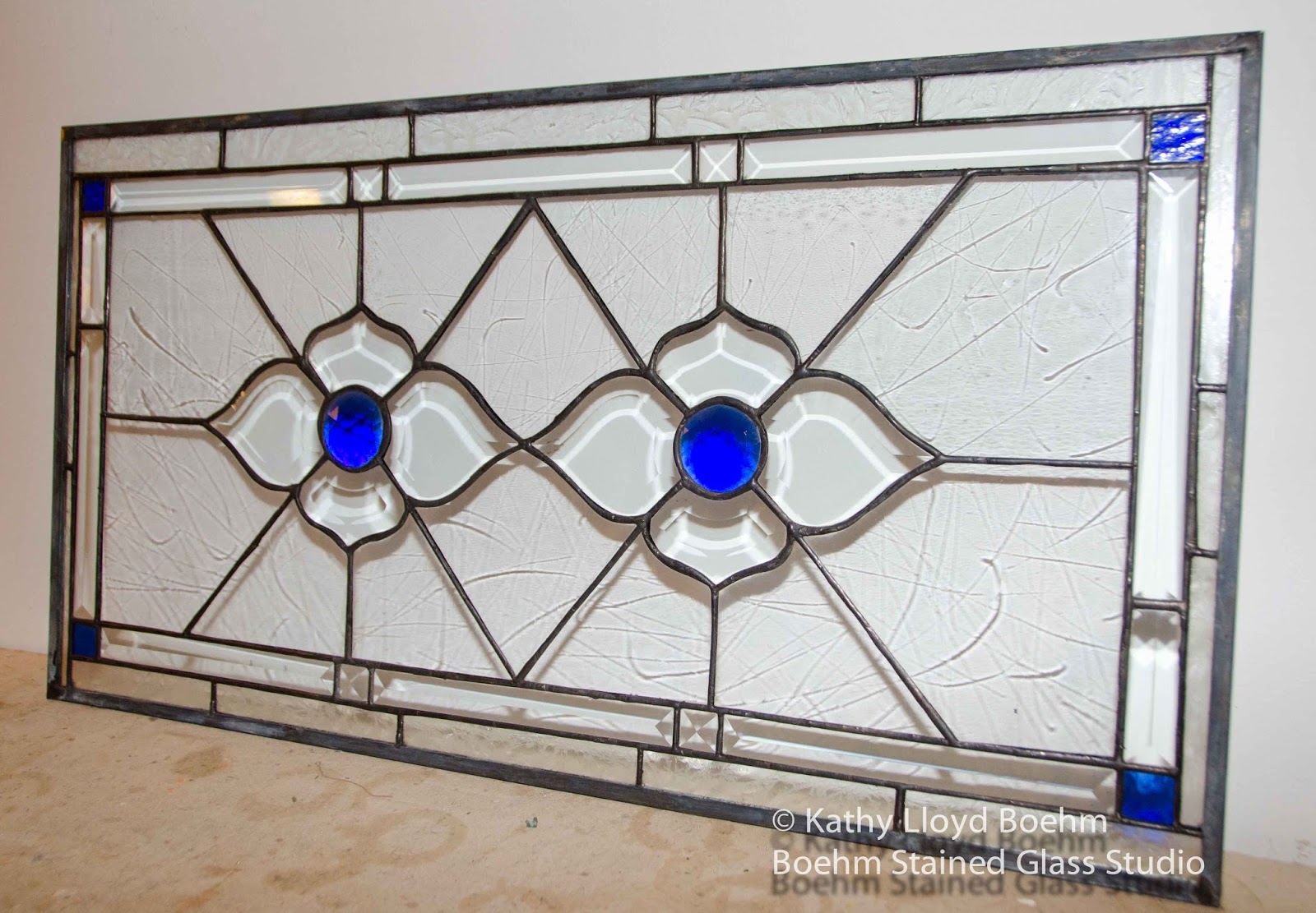 Boehm Stained Glass Blog: Panel with Bevel Clusters and Blue Gems ...