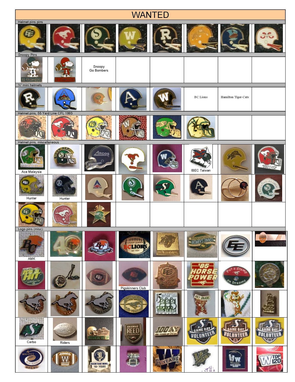 CFL FOOTBALL PINS