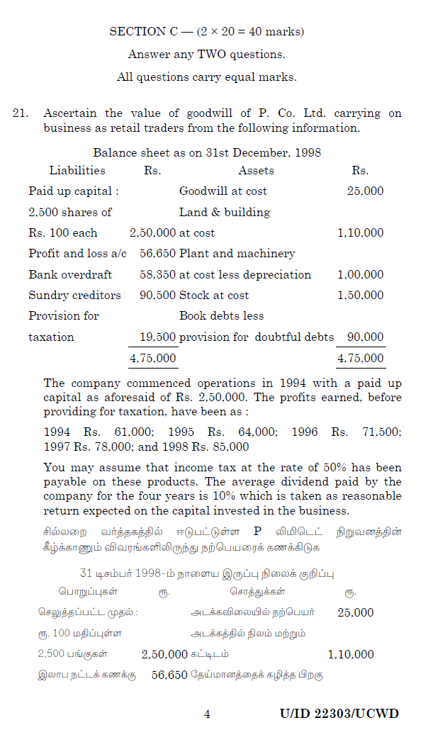 Madras University CORPORATE ACCOUNTING and AUDITING B.Com Bank ...