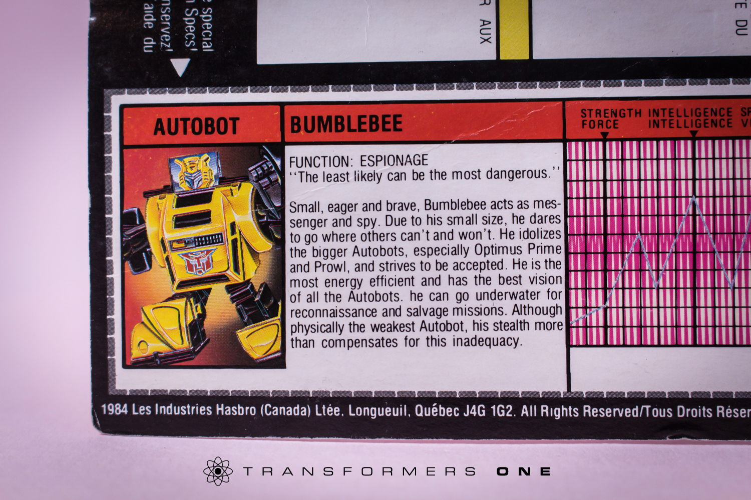 Transformers Square One: Hasbro Canada G1 Pre-rub Bumblebee