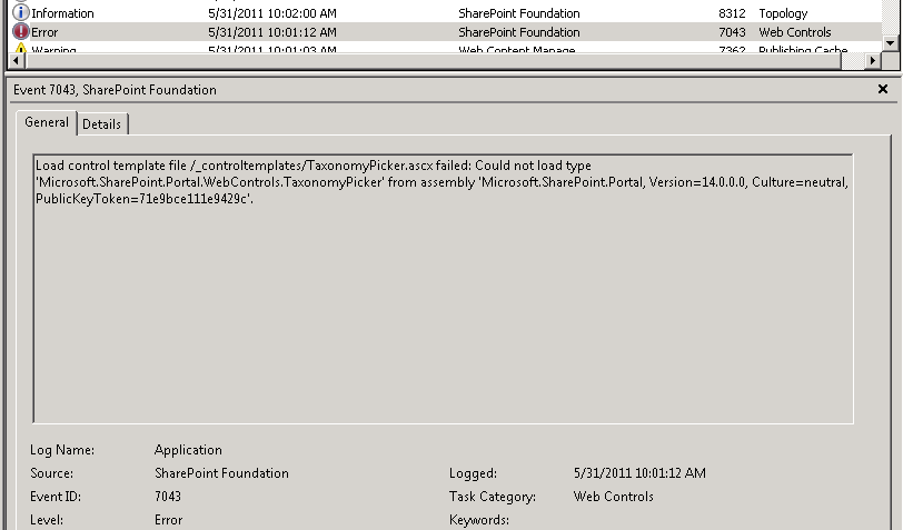 Sharepoint 2010 Event Id 7043 Could Not Load Type