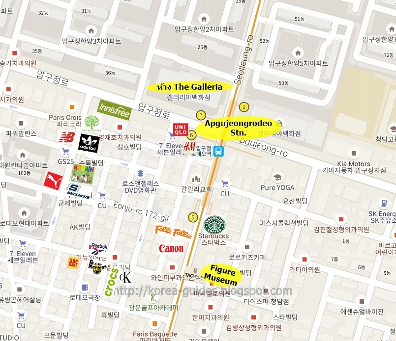 แผนที่ช้อปปิ้งถนน Apgujeong Rodeo