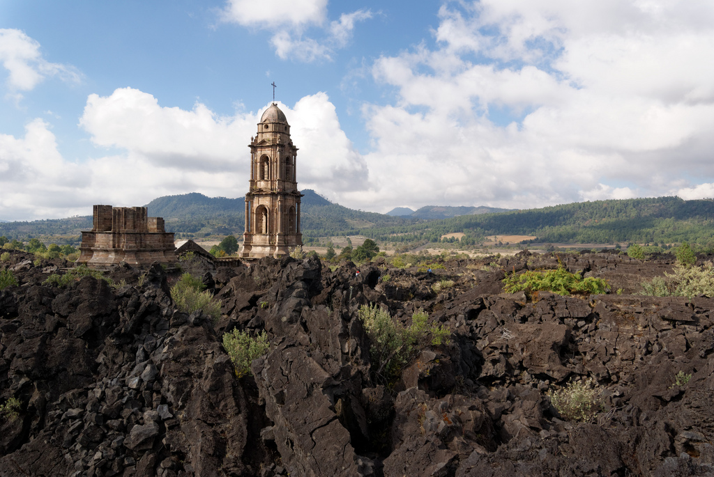 Deserted Places: A Mexican church, half buried in lava