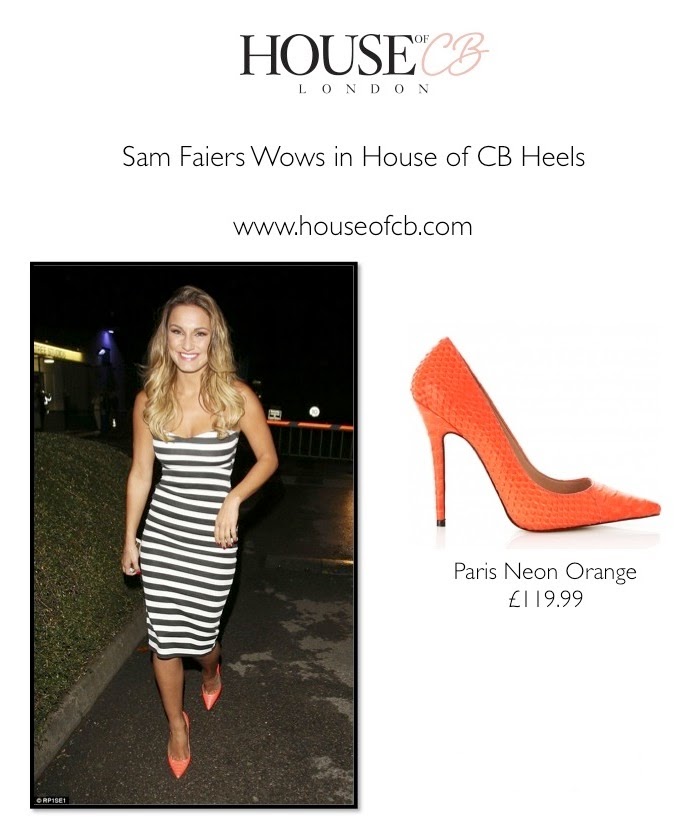 frumpy to funky: Sam Faiers wears House of CB neon orange killer heels