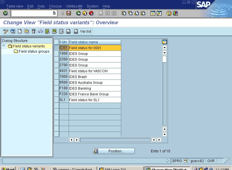 Sap Fico: 10 Maintain Field Status Variants