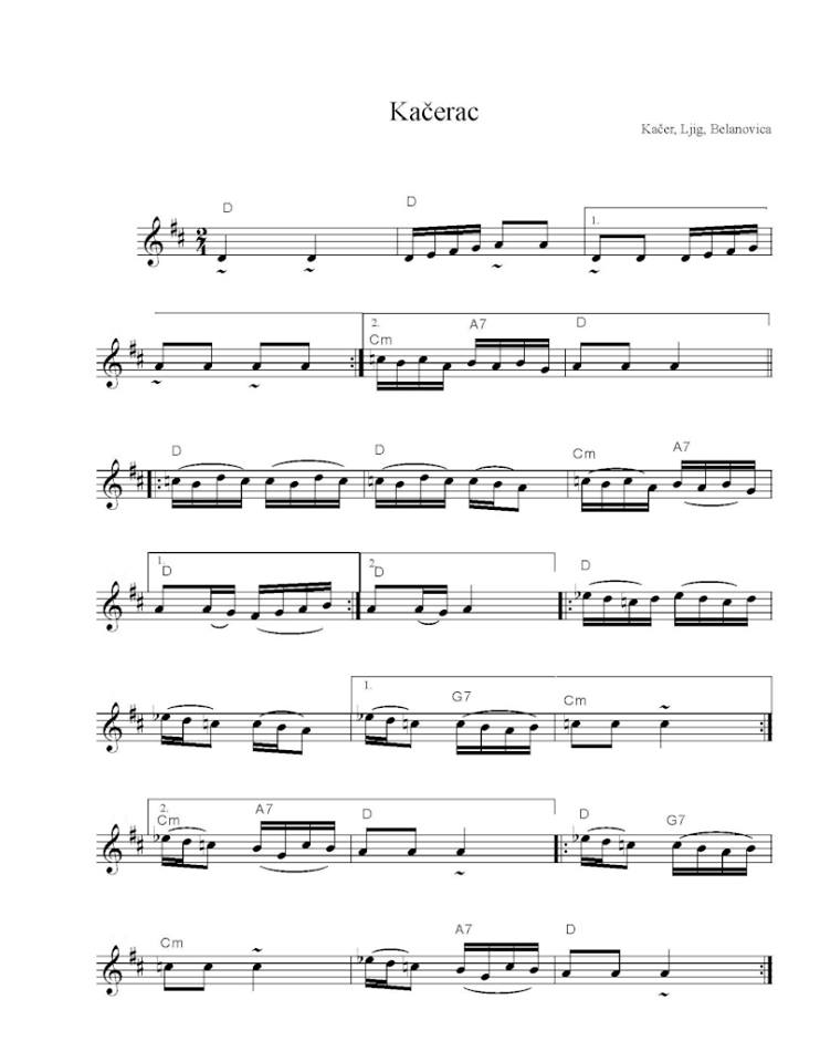 NOTE | DOMACE I STRANE: KAČERAC KOLO NOTE AKORDI TEKST